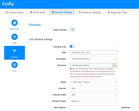 How do I change my Wi-Fi name and password? | PacketSky